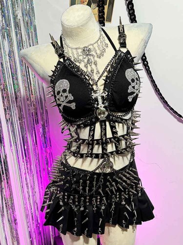 Grunge Punk Rock Studded Rivet E-Girls Y2K TOPS Hand Made Harajuku Goth ...