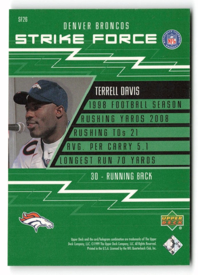 1999 Upper Deck #SF26 Terrell Davis Strike Force Denver Broncos | eBay