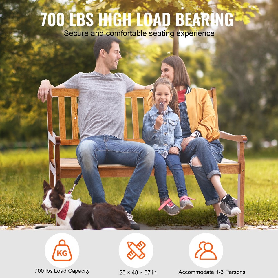 Outdoor Bench 48 in Wood Garden Bench 700 lbs Park Patio Yard Porch ...