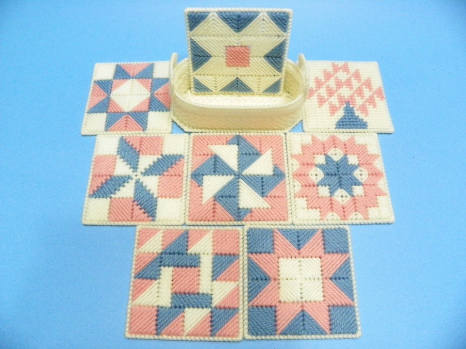 Handmade Plastic Canvas Coaster Sets Of 8 Completed Coasters With ...