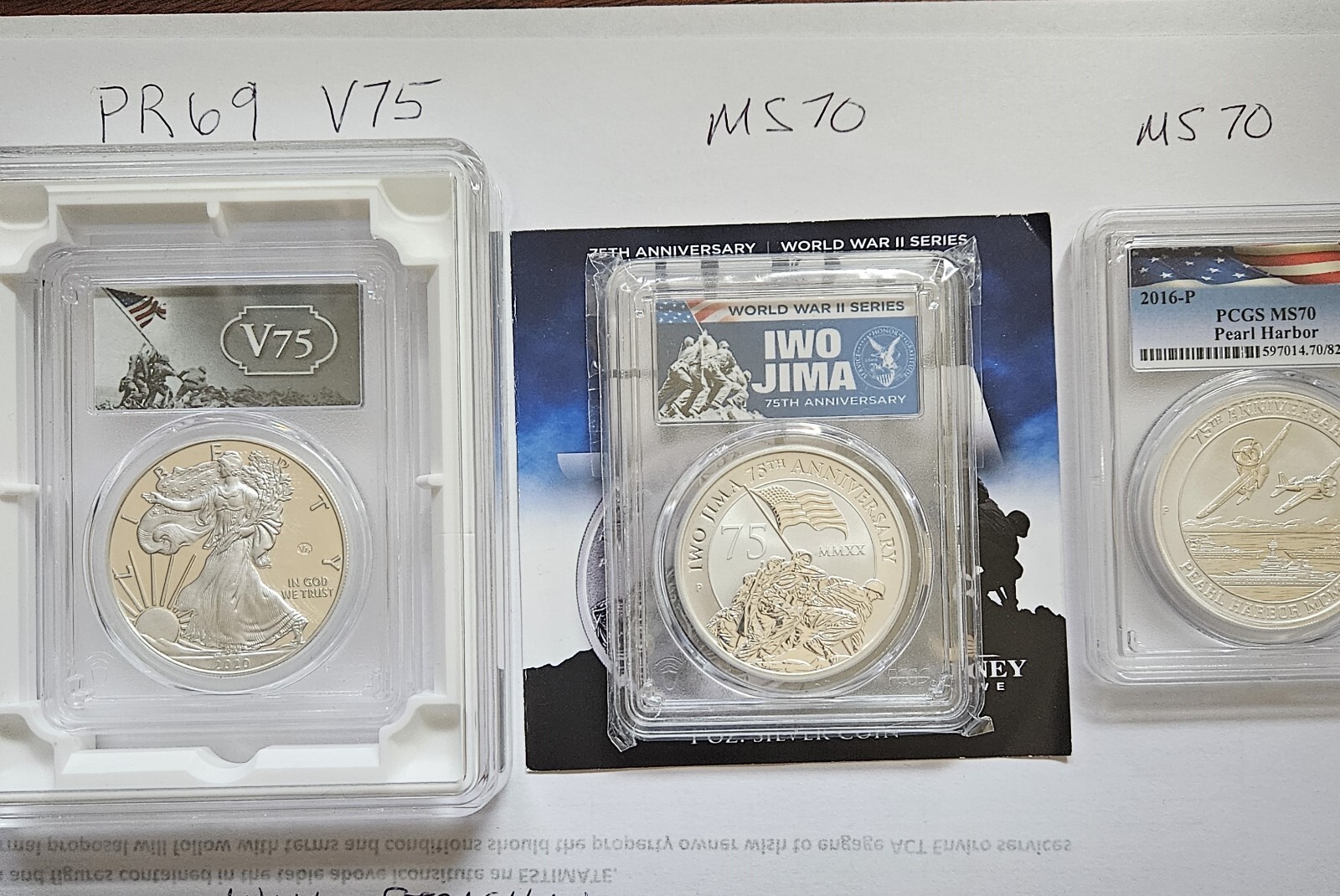 WWII Silver coin collection. V75th anniversary PF+ Iwo Jima +Pearl ...