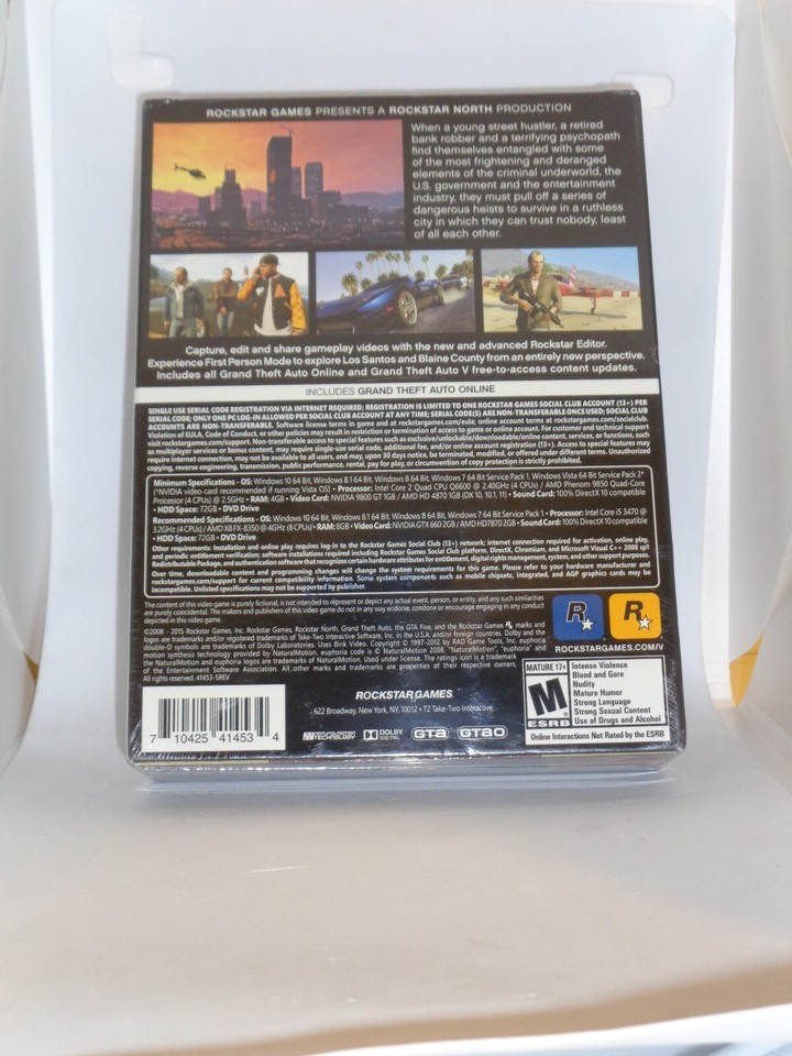 Grand Theft Auto 5 V PC DVD Brand New ! 710425414534| eBay