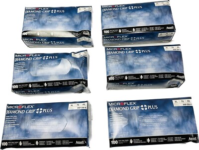 6 Boxes Microflex Diamond Grip + Plus Powder Free Latex Gloves Sz X ...