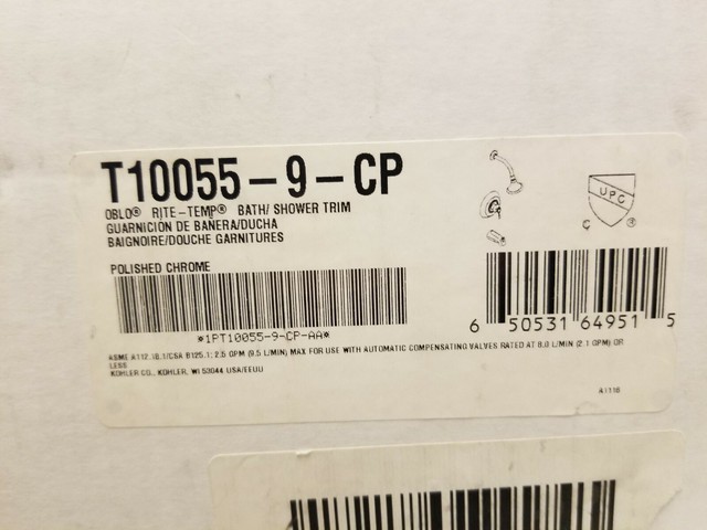 Kohler K-T10056-9-CP Oblo Rite Temp Pressure Balancing Bath Shower ...