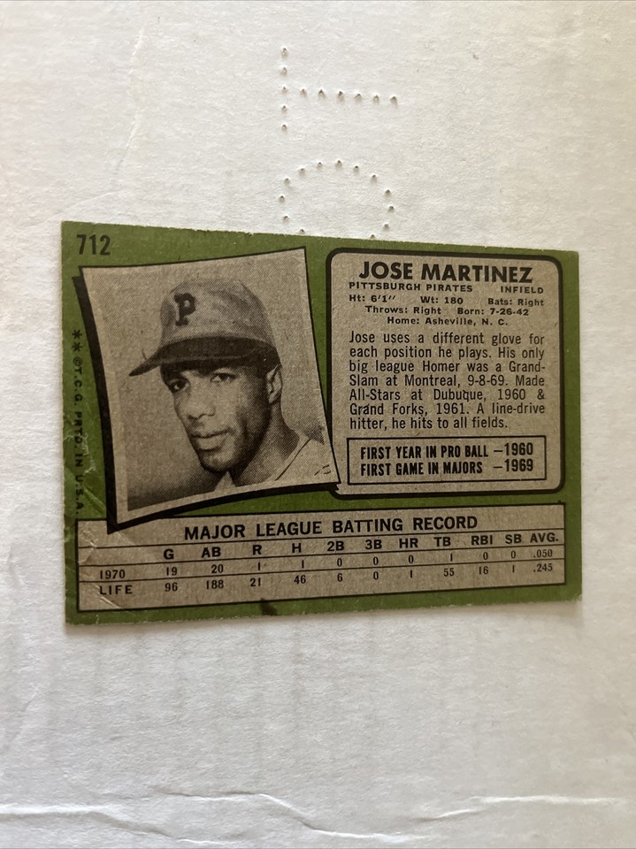 1971 Jose Martinez Pittsburgh Pirates Topps Baseball Card #712 | eBay