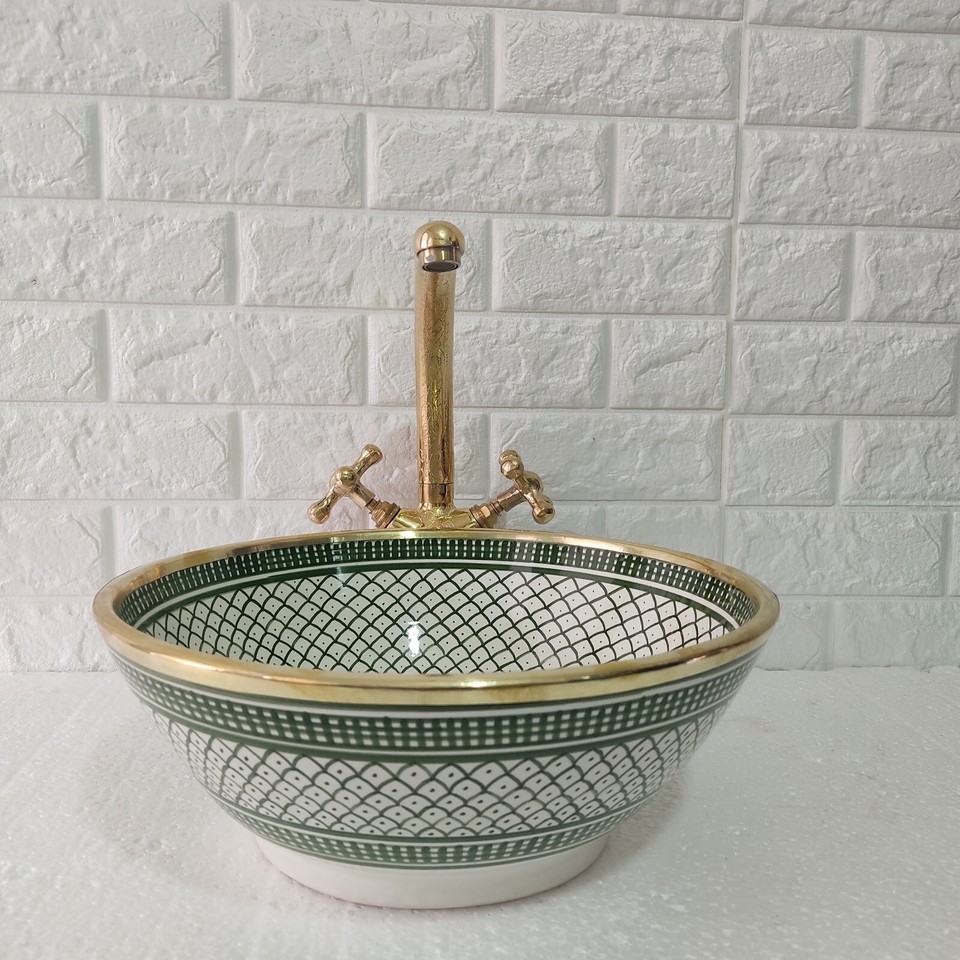Ceramic Sink ,bowl sink Green sink, sink rim Brass ,Bathroom sink ...