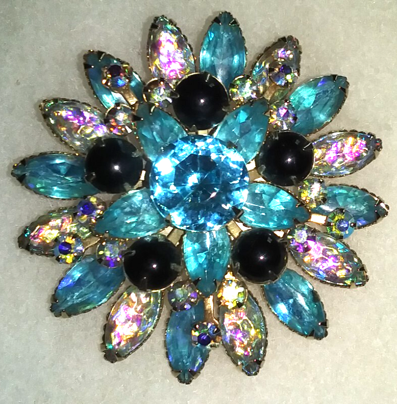 Vintage Large Multi Layered Blue Rhinestone Brooch. | eBay