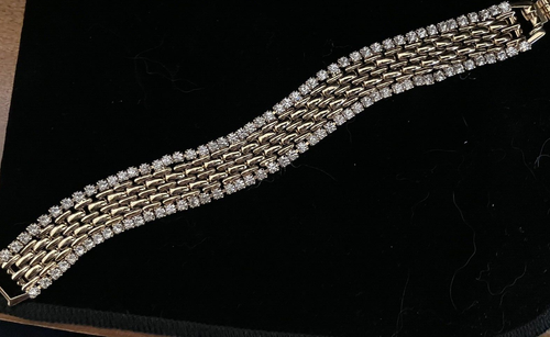 Kenneth Jay Lane KJL 7" Golden Mesh Double Row Rhinestone Edging ...