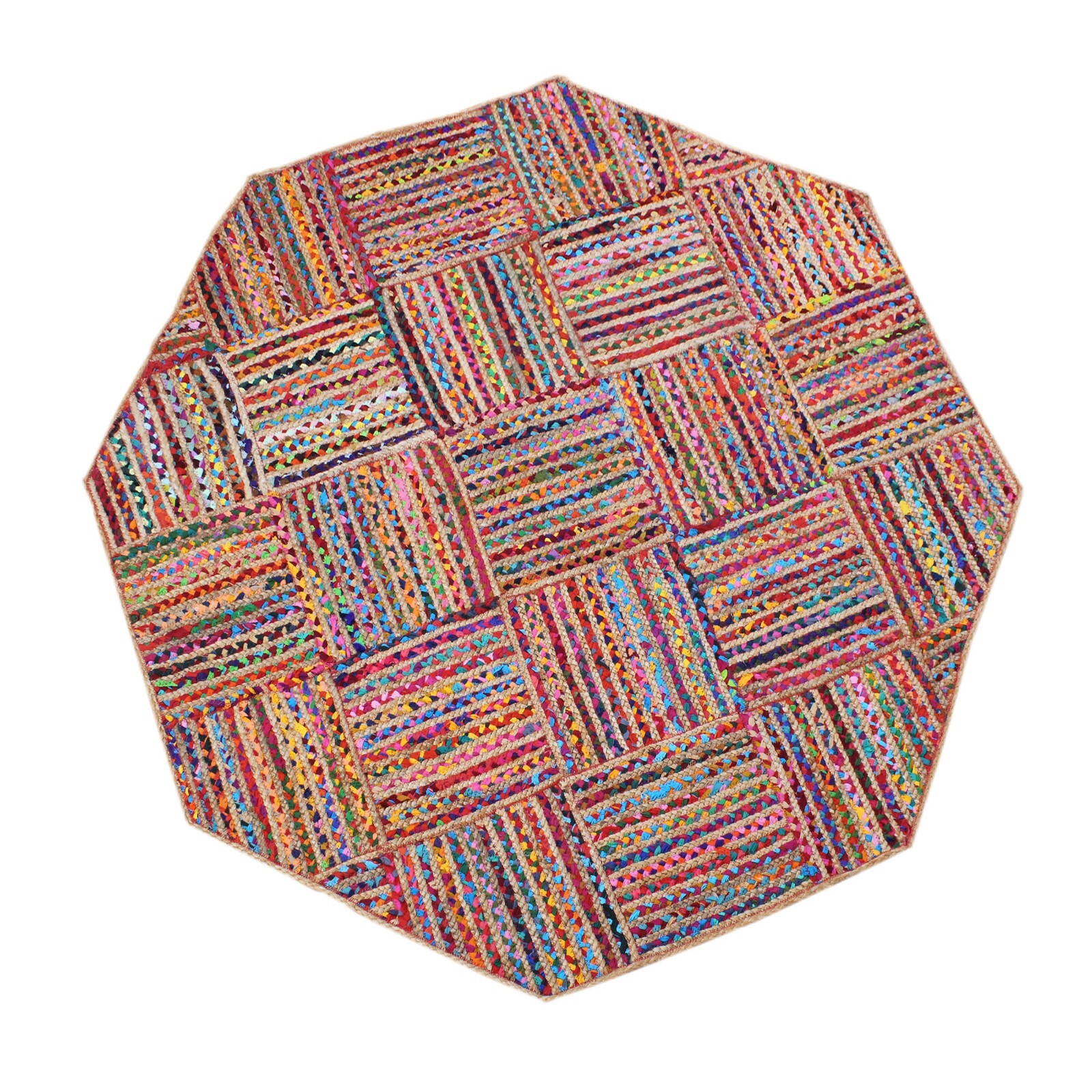 Red Octagon Kilims Hand Braided Cotton Jute Area Rug Living Room ...