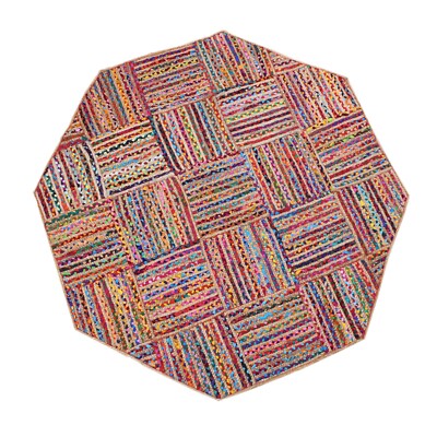 Red Octagon Kilims Hand Braided Cotton Jute Area Rug Living Room ...