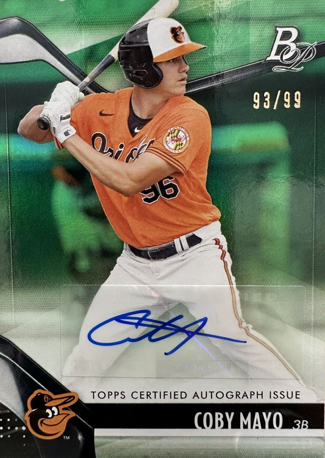 2021 Bowman Platinum - Top Prospects Green #TOP-81 Coby Mayo /99 (RC ...