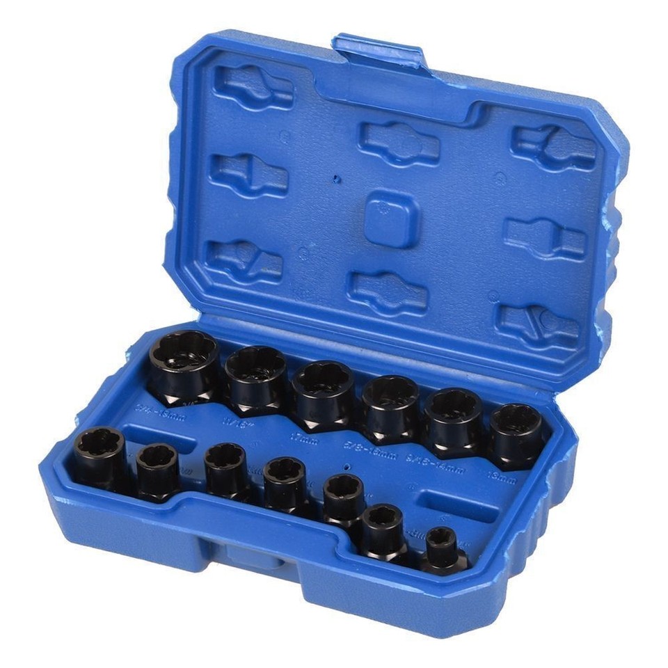 13pcs Impact Damaged Bolt Nut Screw Remover Extractor Set Twist Socket ...