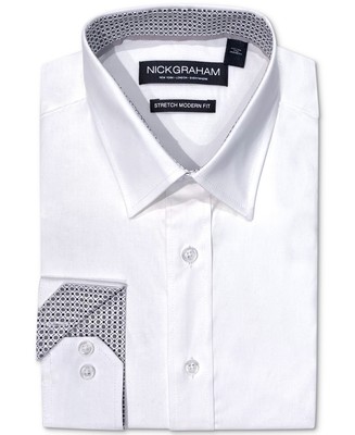 Nick Graham Men Modern fit Dress Shirt Large 16-16.5 34-35 White Solid ...