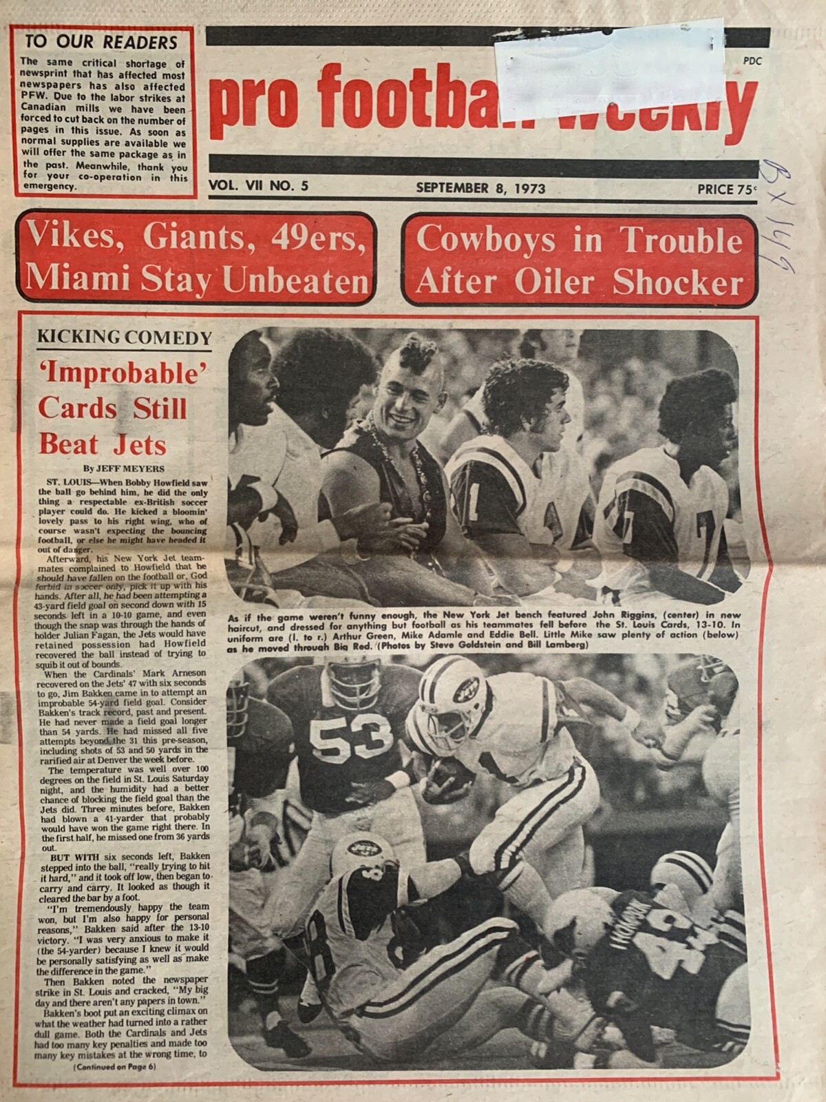 9/8/1973 NFL Pro Football Weekly - Washington Redskins, Green Bay ...
