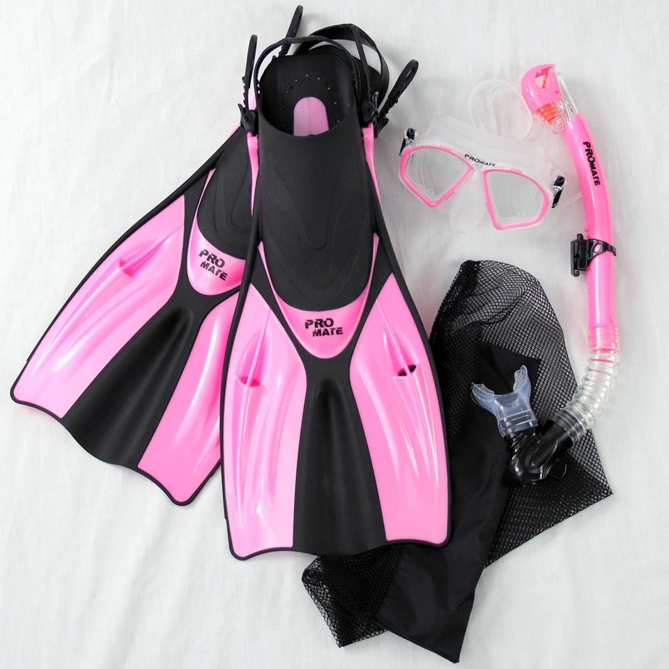 PROMATE Spectrum Adult Snorkeling Mask Fins Dry Snorkel Mesh Bag Dive ...