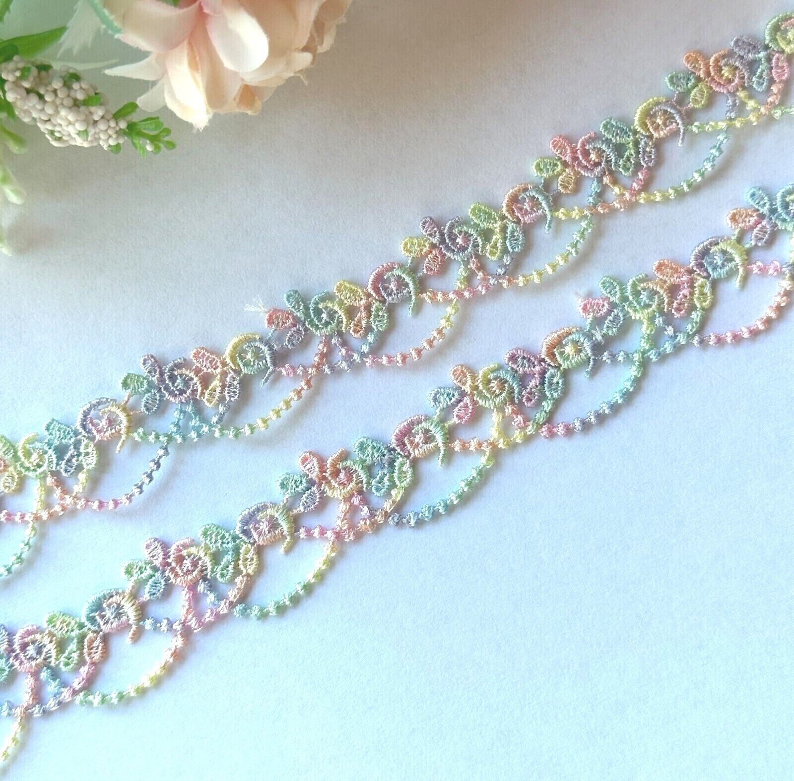 6/8 inch wide Colorful Flower Embroidered Lace price per yard select ...