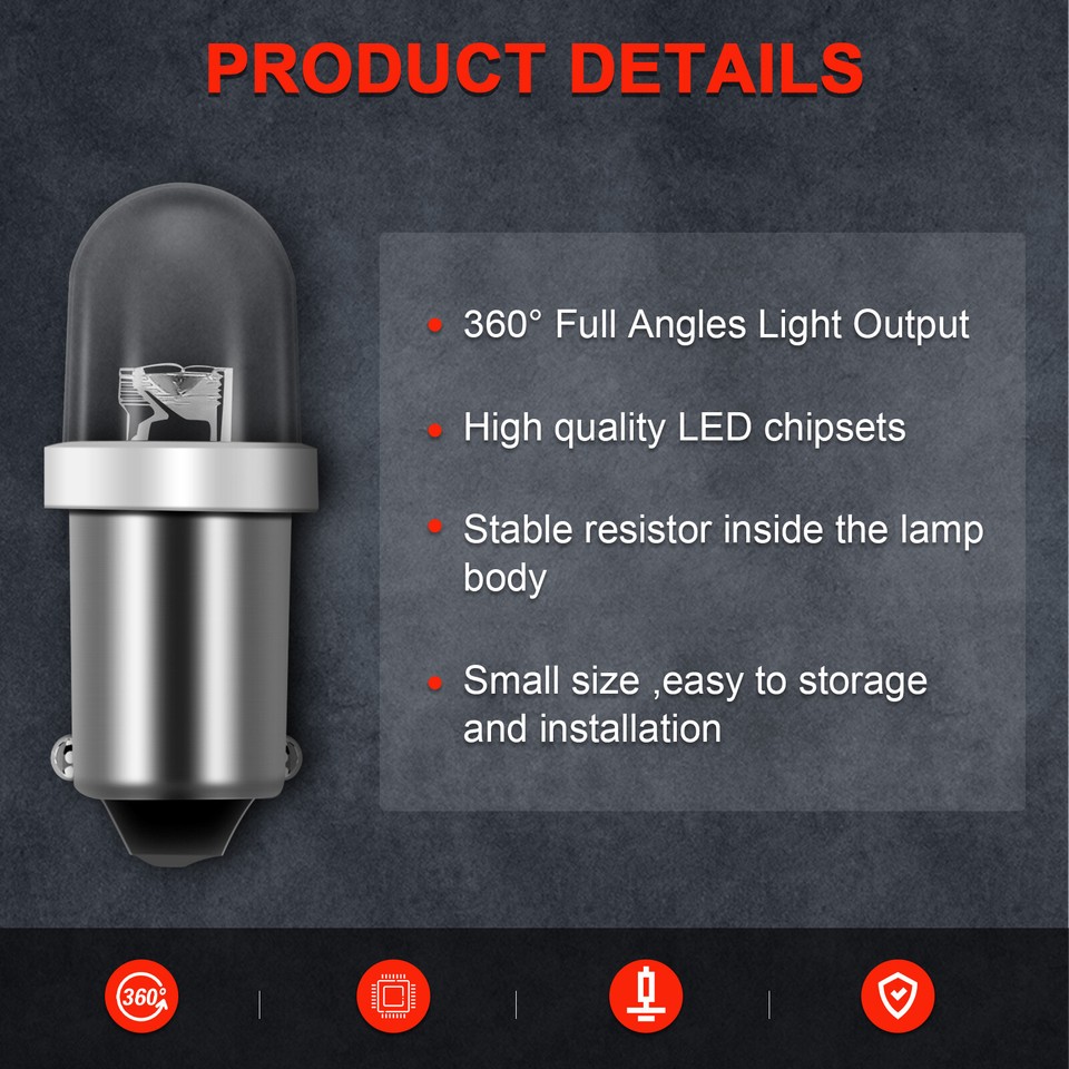 20Pcs BA9s 1895 H6W 53 57 Bayonet LED Light Bulbs for Instrument Dash ...