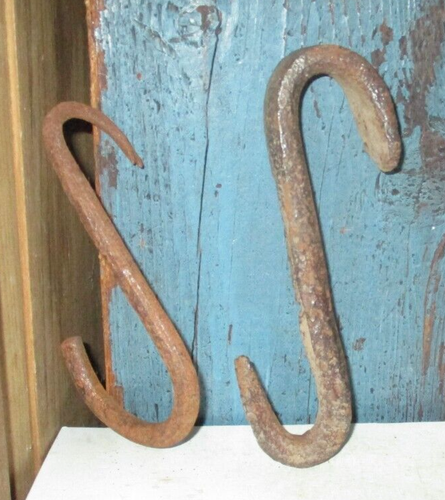 2 ANTIQUE HAND MADE WROUGHT IRON "S" HOOKS-RUSTY & WEATHER BEATEN | eBay