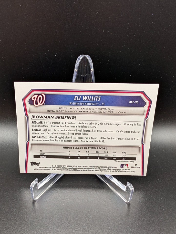 🔥🔥2026 Bowman Chrome Prospects - Purple Refractors ⚾ Eli Willits #114/ ...
