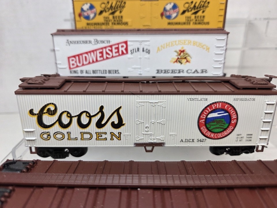 BEER TRAIN! LOT 5 HO BEER REEFER BOX CARS SCHLITZ PABST COORS BUDWISER ...
