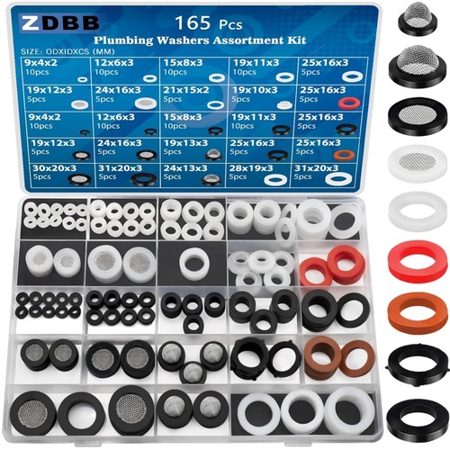 165 PCS Plumbing Hose Rubber Washers Assortment Set with Screen Filter ...