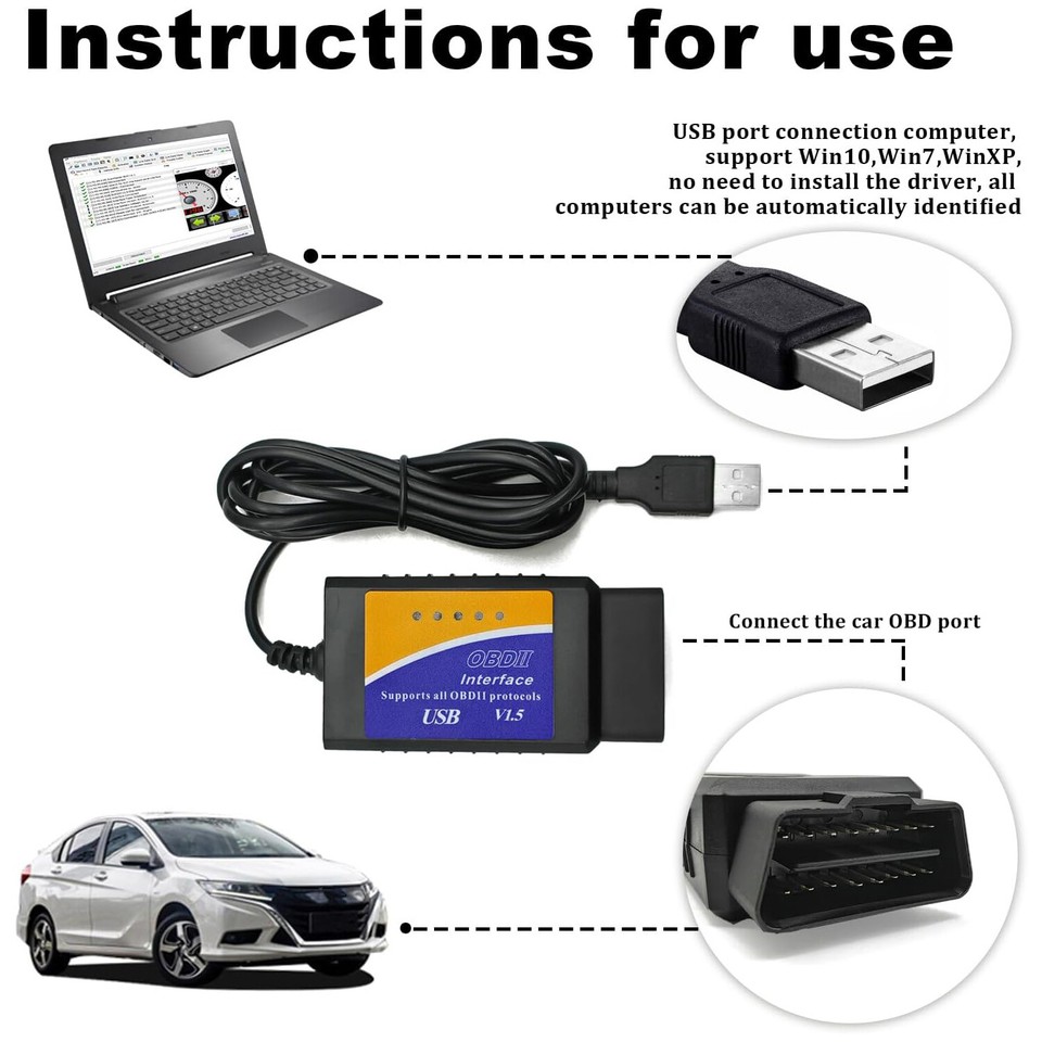 ELM327 OBD2 USB Adapter OBD2 to USB Scanner Adapter OBDII Diagnostic ...