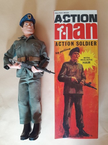 Vintage Action Man Boxed Action Soldier with Realistic Hair c1970 Cat ...