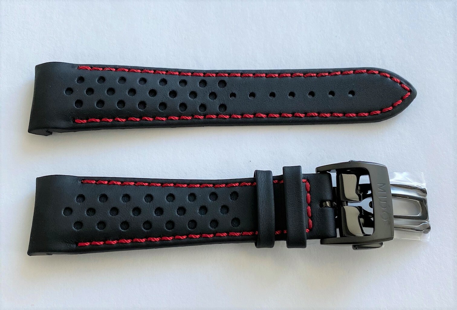Original MIDO Multifort 22mm M025407A Black / Red Leather Band Strap ...
