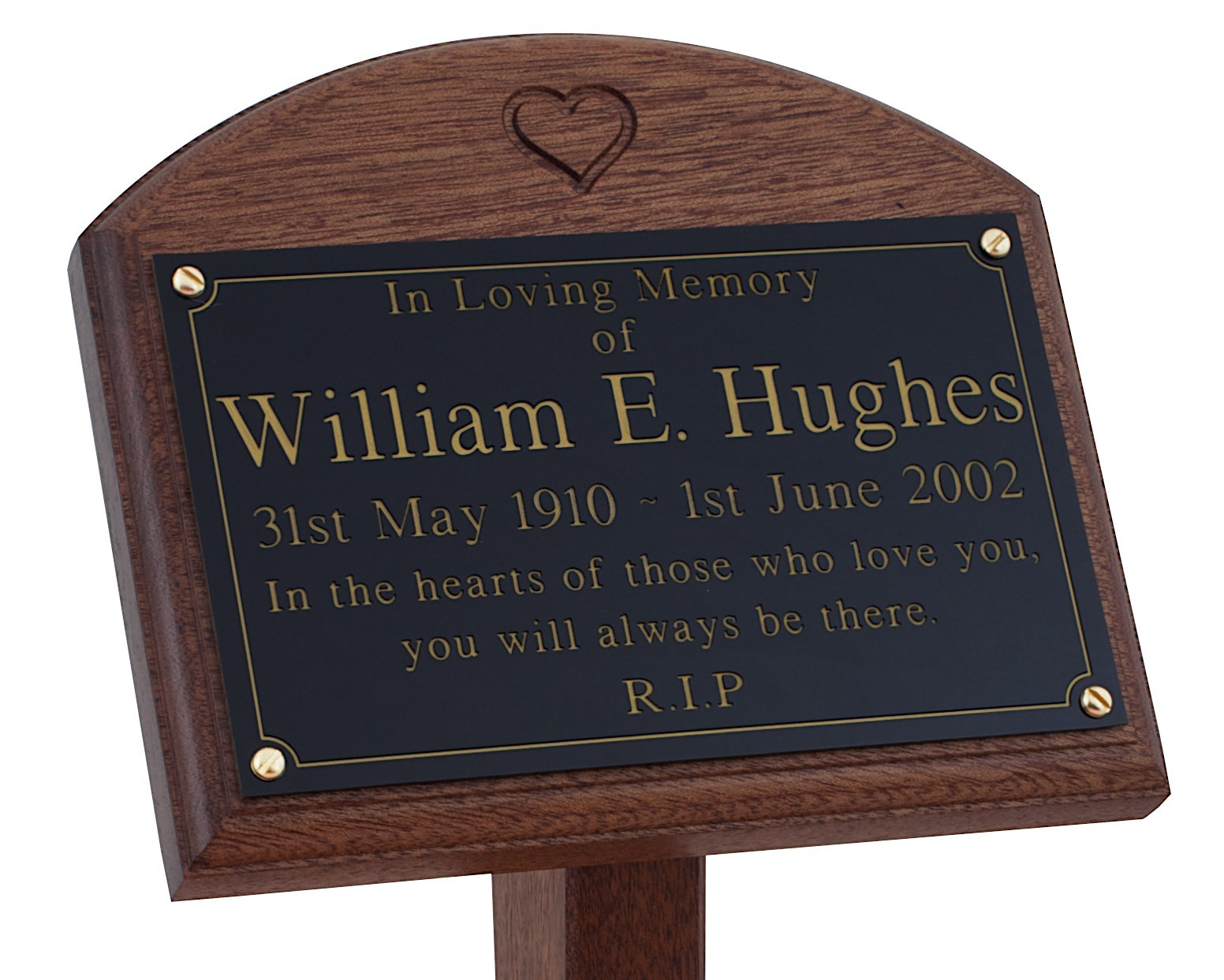 18 Inch Tall Heart Oak Wooden Grave Tree Marker Engraved Plaque ...