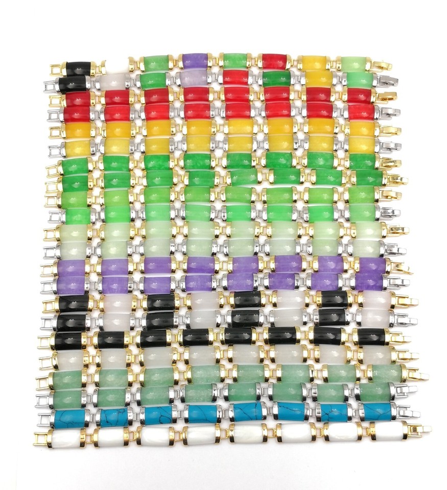 Yellow Multicolor Green Purple Jade Agate Shell 18KGP Snap Clasp Bangle ...