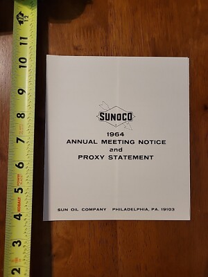 SUNOCO 1964 ANNUAL MEETING NOTICE SUN OIL GAS STATION RARE OLD VINTAGE ...