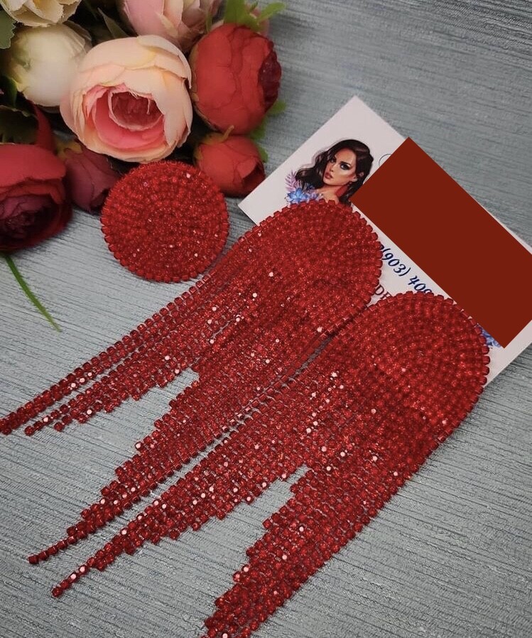 Lux Brand Style Handmade Red Rhinestone Waterfall Clip-On Earrings | eBay