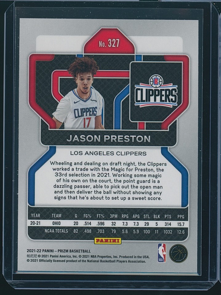 2021-22 Prizm Jason Preston Los Angeles Clippers Rookie Card AA-0193 | eBay