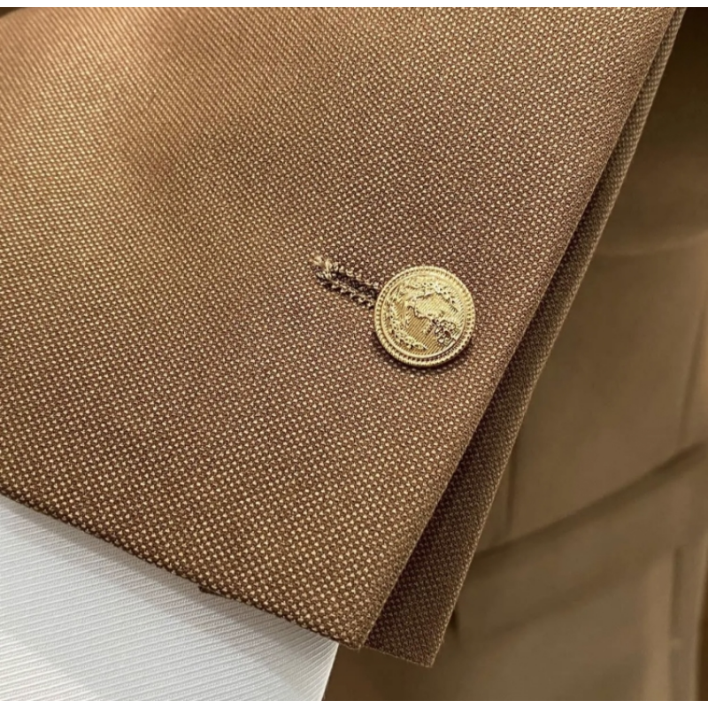 Men Casual Business Metal Buckle Suit Blazer Coat Double Breasted ...