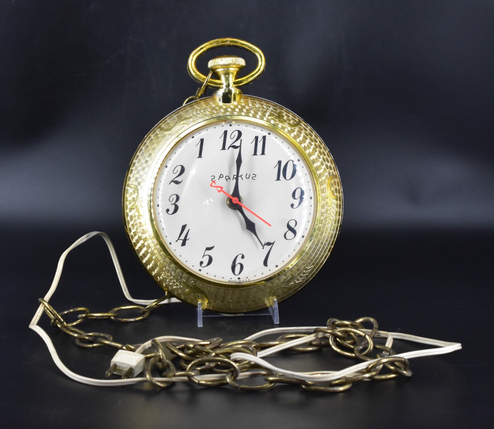 VTG SPARTUS Reverse Time Backwards POCKET WATCH Novelty WALL CLOCK 7.5 ...