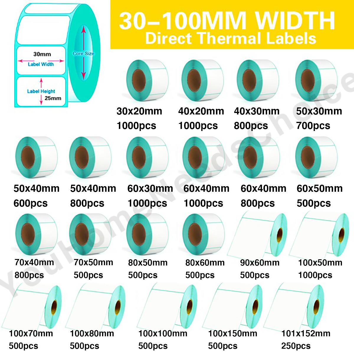 All Sizes Thermal Direct Label Adhesive Labels Shipping Price Tag Label ...