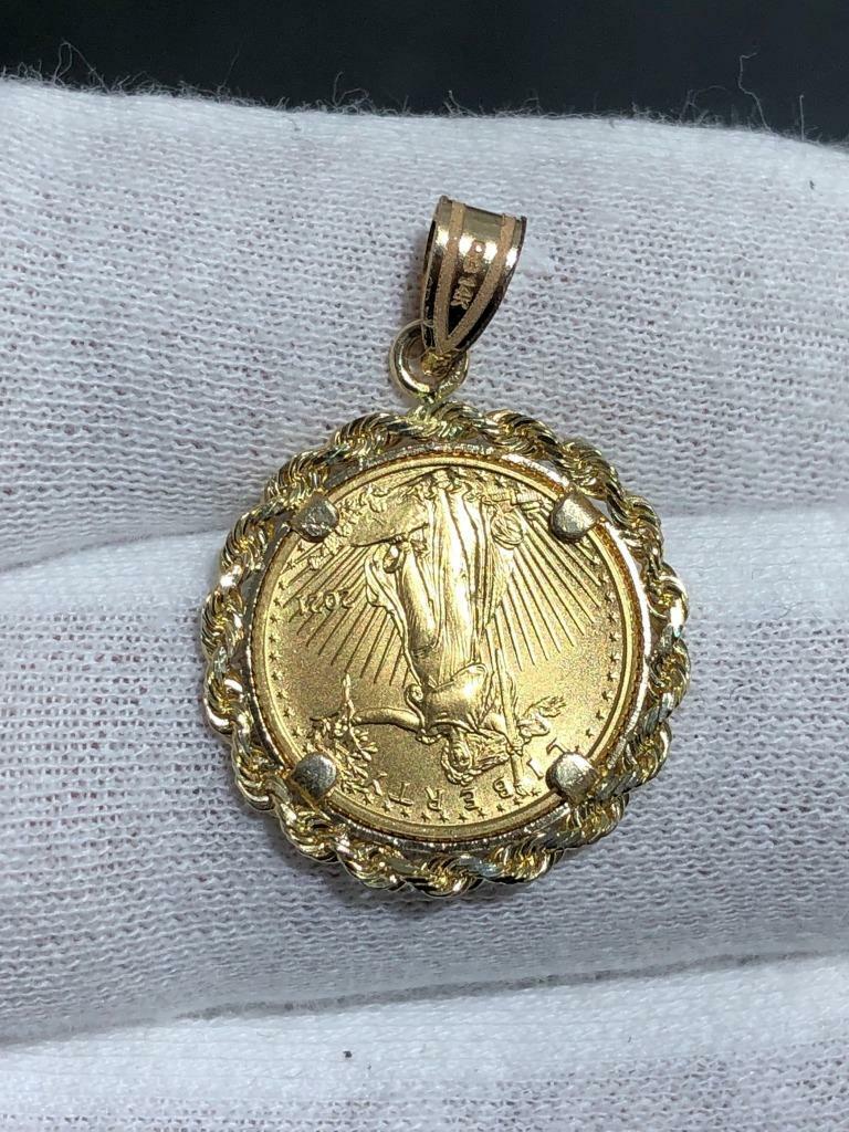 24k Yellow Gold Eagle Standing Liberty 1/10 oz .999 Fine Gold Coin Rope ...