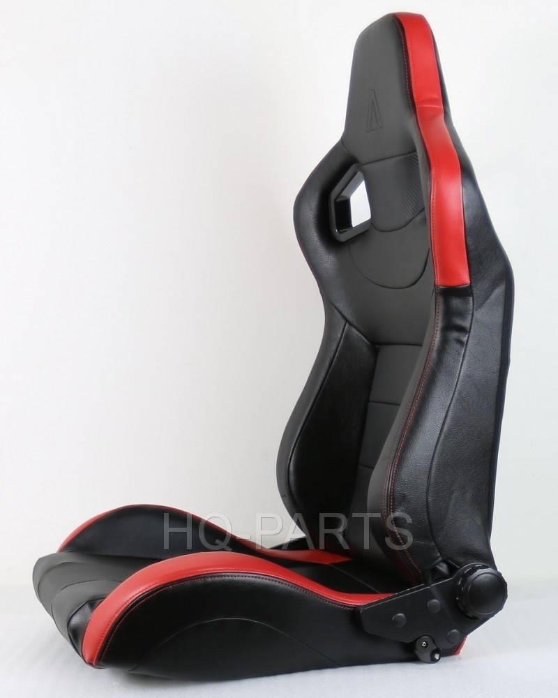 2X TANAKA BLACK RED PVC LEATHER RACING SEAT RECLINABLE BACK POCKET FITS ...