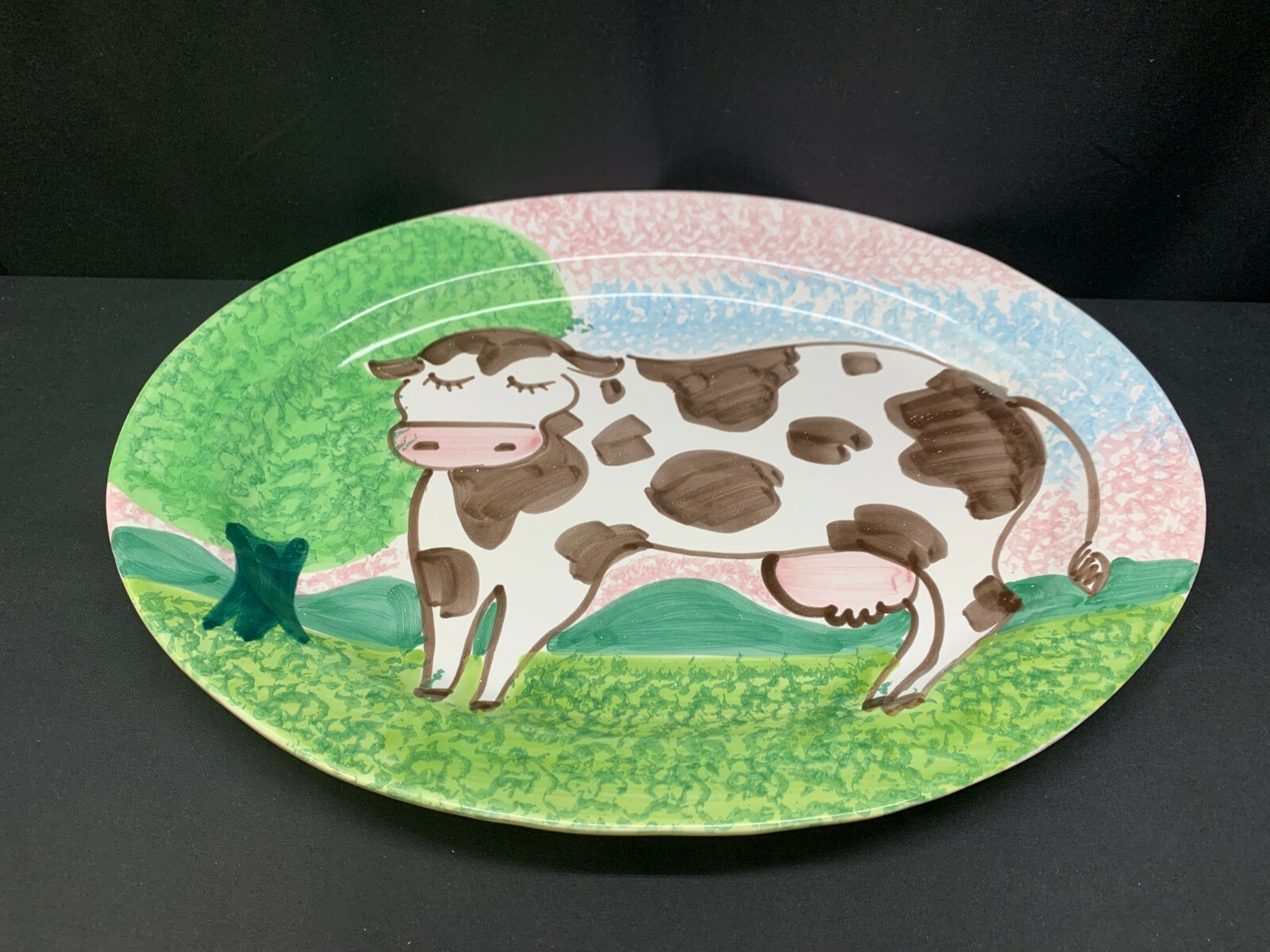Bellini of Italy Pottery Serving Platter ~ Hand Painted "COW" ~ 18" x ...