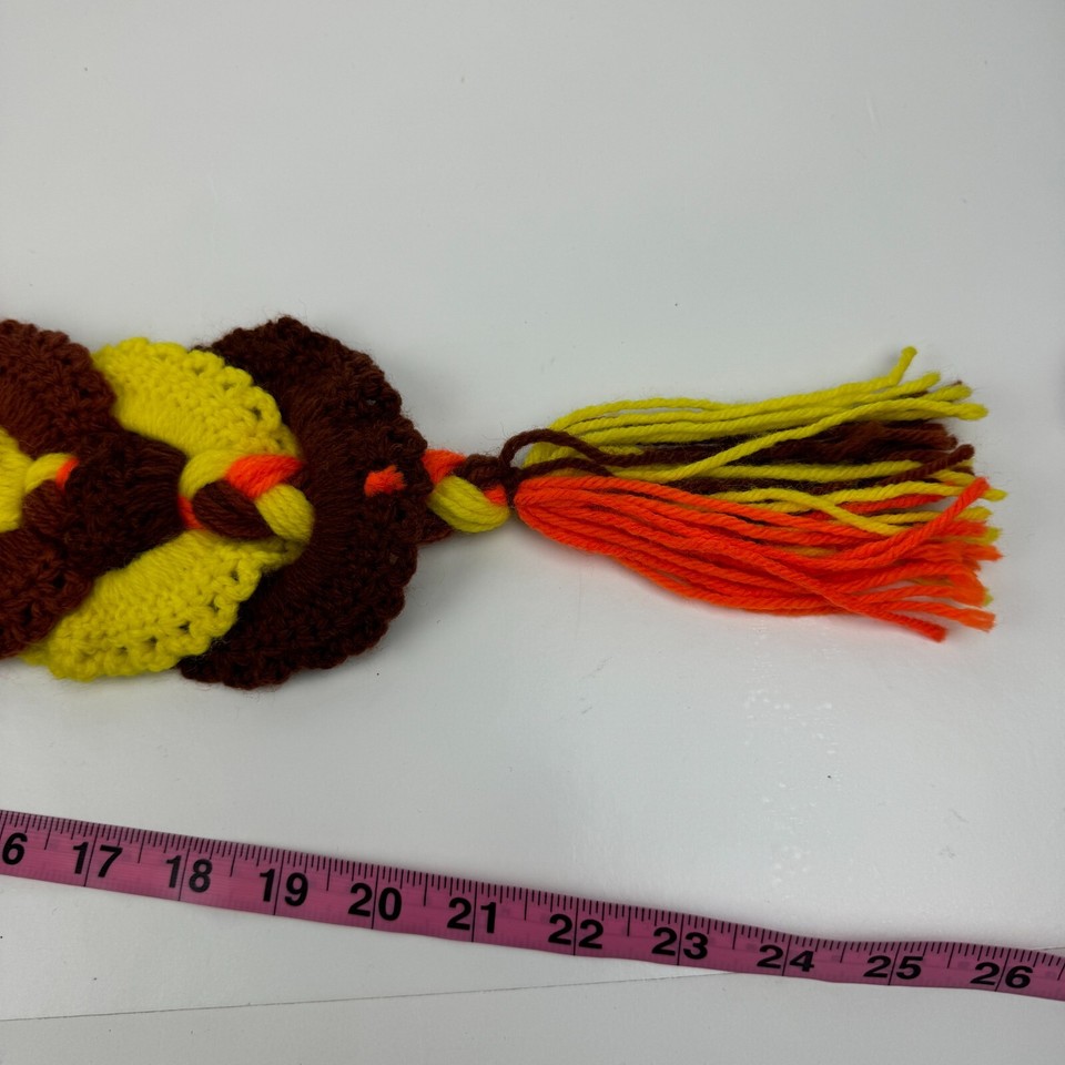 Vtg Crochet Yarn Door Wall Hanging Holiday Thanksgiving Fall Orange ...