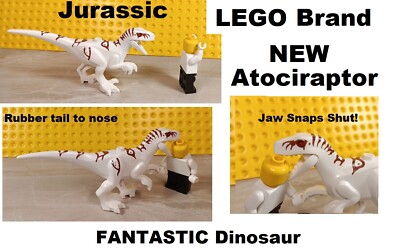 LEGO RAPTOR Dinosaur JURASSIC ATOCIRAPTOR Articulated White Dark Red ...