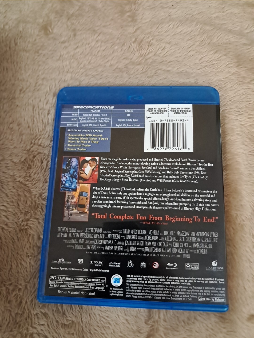 Armageddon (Blu-ray) (1998) Bruce Willis Ben Affleck Liv Tyler LIKE NEW ...