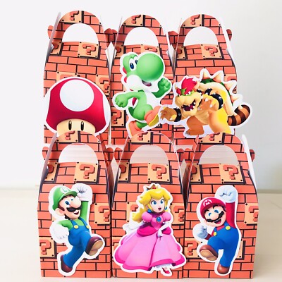 6x Super Mario Bros 2024 Lolly Loot Bag Box. Party Supplies Bunting ...