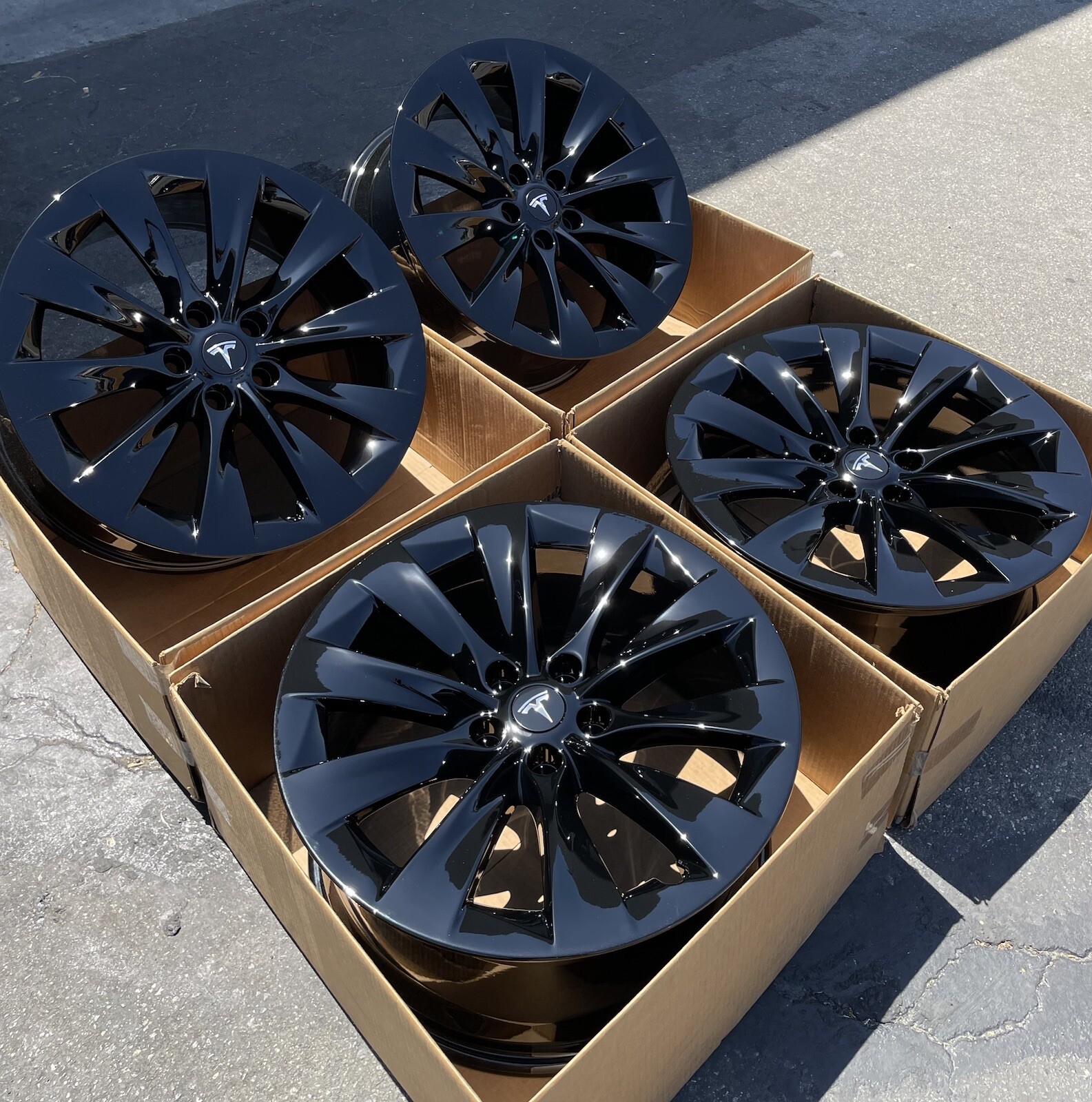 20" TESLA MODEL X FACTORY WHEELS OEM RIMS Staggered Gloss Black ...