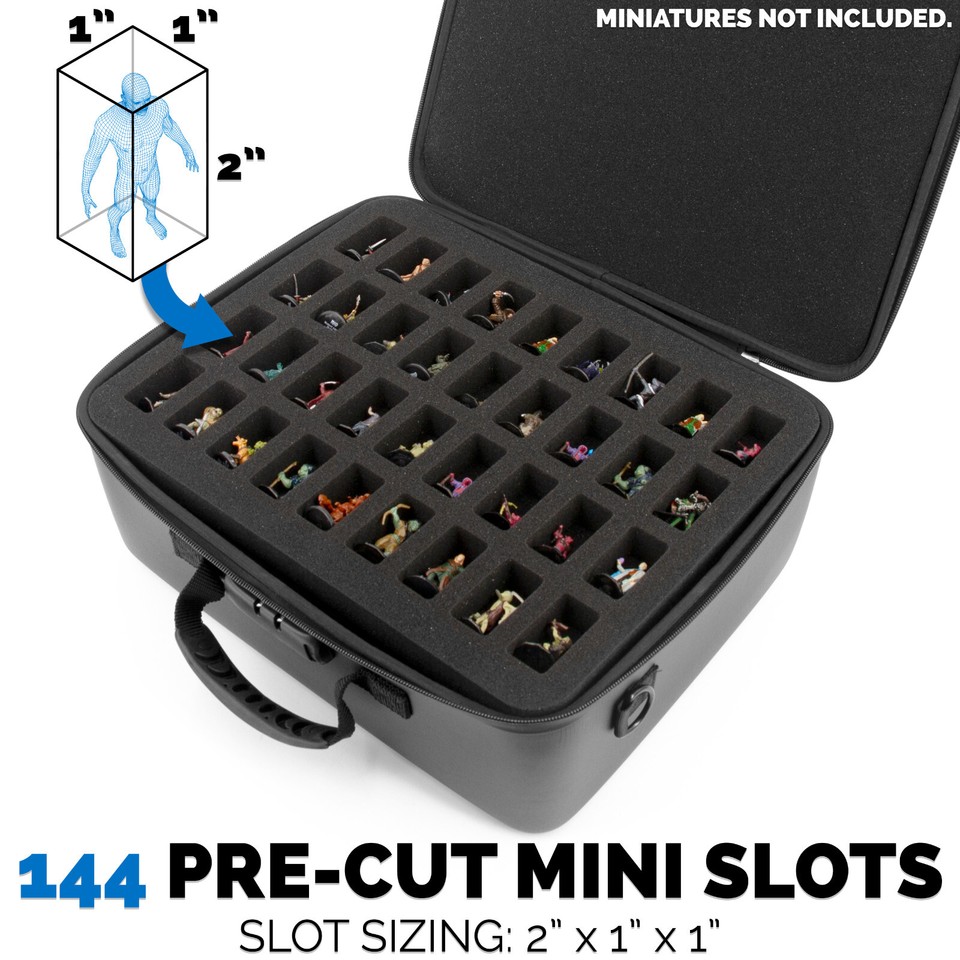 CASEMATIX 144-Slot Mini Storage Case D&D Warhammer Foam Trays Lockable ...