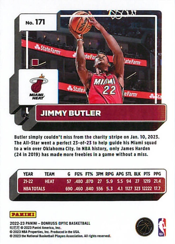 Jimmy Butler 2022-23 Donruss Optic Basketball Chrome Base Card #171 ...