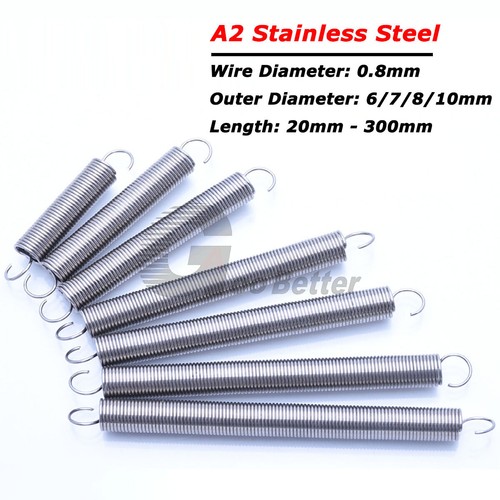 0.8mm A2 Stainless Hook Spring Expansion Extension Tension Springs 20 ...