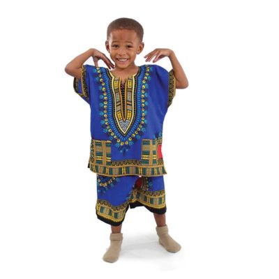 Children Blue African Cotton Dashiki & Shorts Set w/Designs. Size Small ...