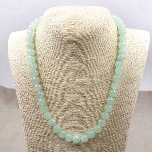 Natural 8-12mm Light Green Jade Round Gemstone Beads Necklace 18-25 ...