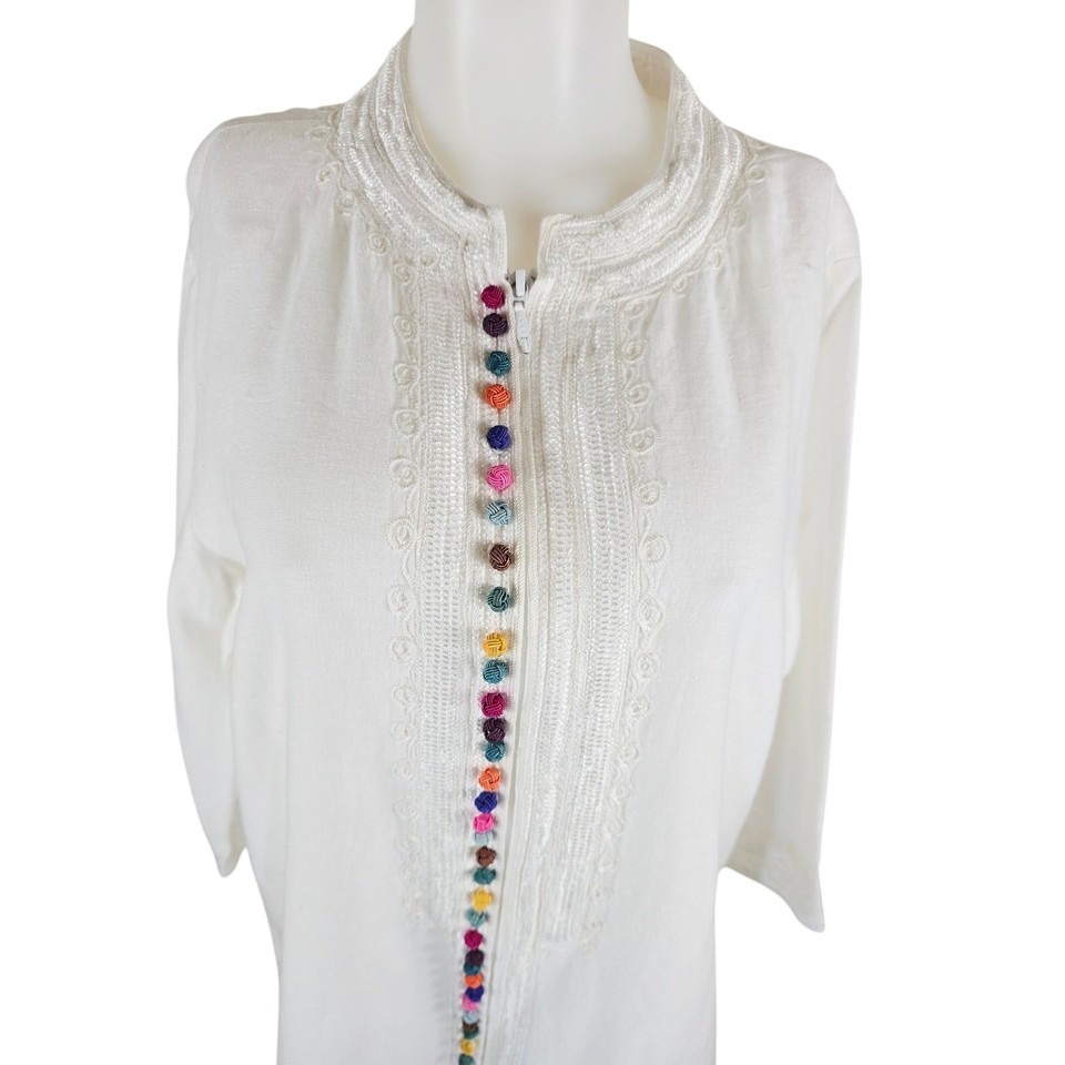 Soft Surroundings Desert Embroidered Button-Down Linen Tunic Women's XL ...